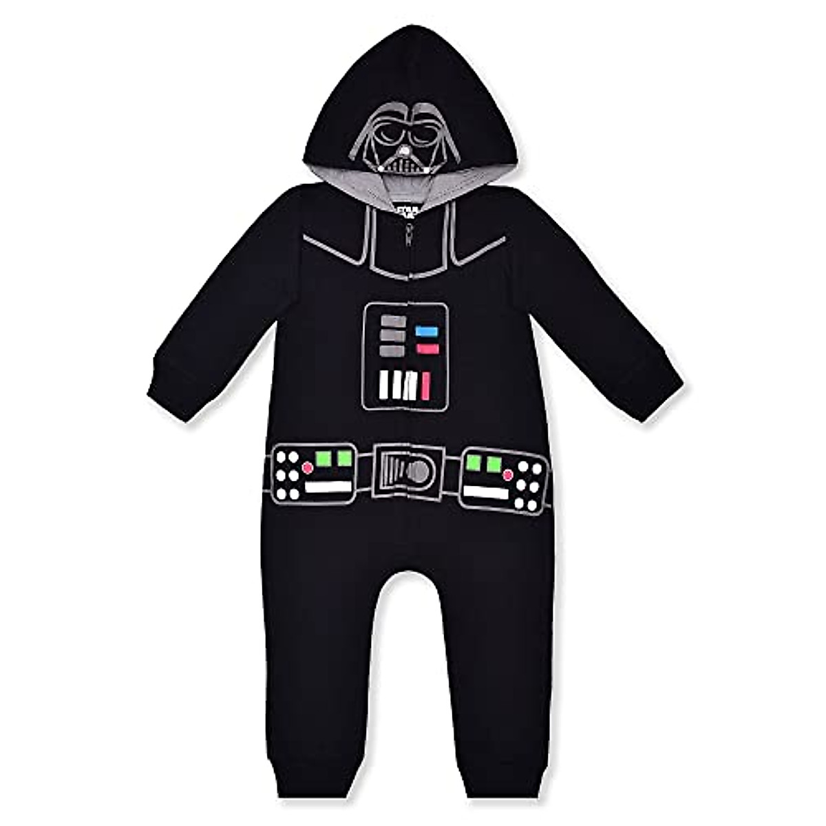 STAR WARS Baby Boys Darth Vader or Grogu Hooded Zip Up Long Sleeve Romper for Newborn and Infant – Black or Yellow