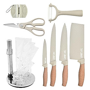 Kitchen Knife Set, 8-Piece Khaki Super Sharp Knife Set with Block, Kitchen Knife Block Set Stainless Steel Sturdy Durable Kitchen Knives, Non-stick Cooking Knives Sets with Knife Shapener (Khaki)