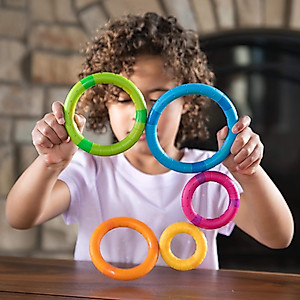 Fat Brain Toys Tinker Rings - Set of 5 Magnetic Stacking & Tactile Rings, Ages 2+