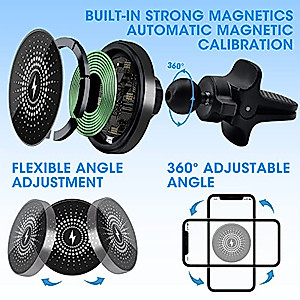 Siswilly Magsafe Car Mount Charger, 15W Fast Charge Air Vent Car Phone Holder Compatible with MagSafe iPhone 14/13/12 Pro Max, Pro, Mini & MagSafe Case (Black)