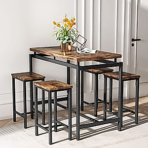 tantohom Dining Table Set for 4, Metal Frame Modern Wood Bar Table and Chairs Set, Kitchen Table and Chairs for 6 for Space Saving