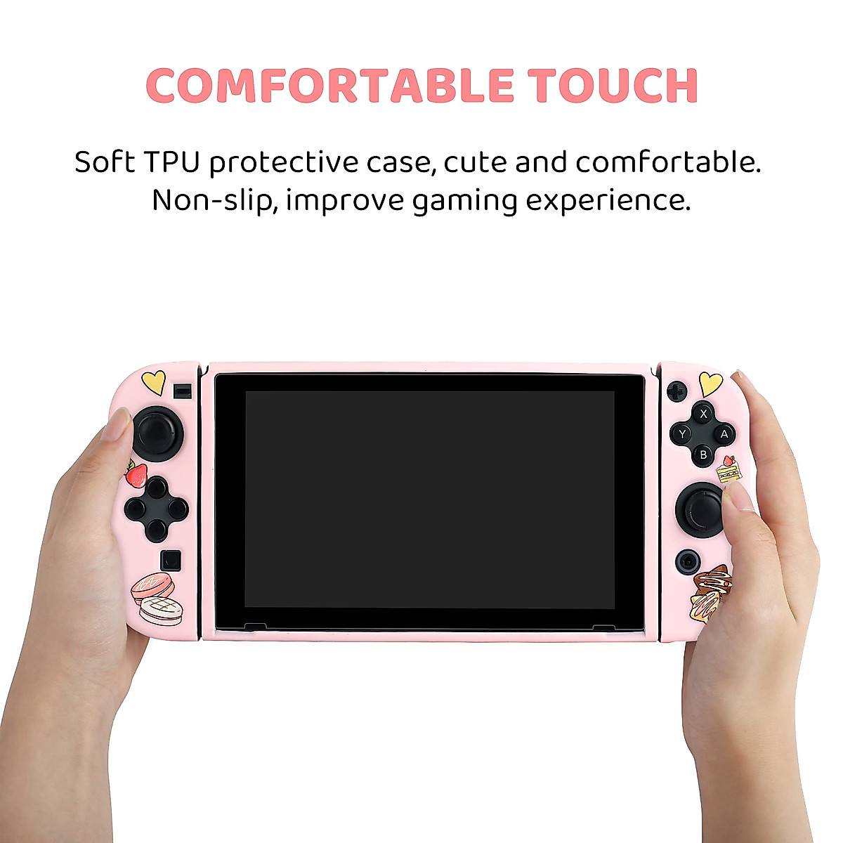 Cute Case for Nintendo Switch, FANPL Soft TPU Protective Cover Compatible with Switch Console and Joy Con Controller, Pink Dockable Shell, Kawaii Switch Skin Accessories - Dessert Cat & Dog Pattern