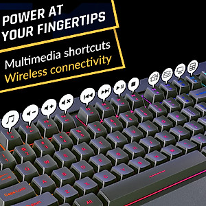 KLIM Rival Wireless Gaming Keyboard RGB US Layout + Slim, Durable, Ergonomic, Quiet, Silent Soft Sound Keys, 25 Anti-Ghosting + RGB Backlit Wireless Black (Renewed)