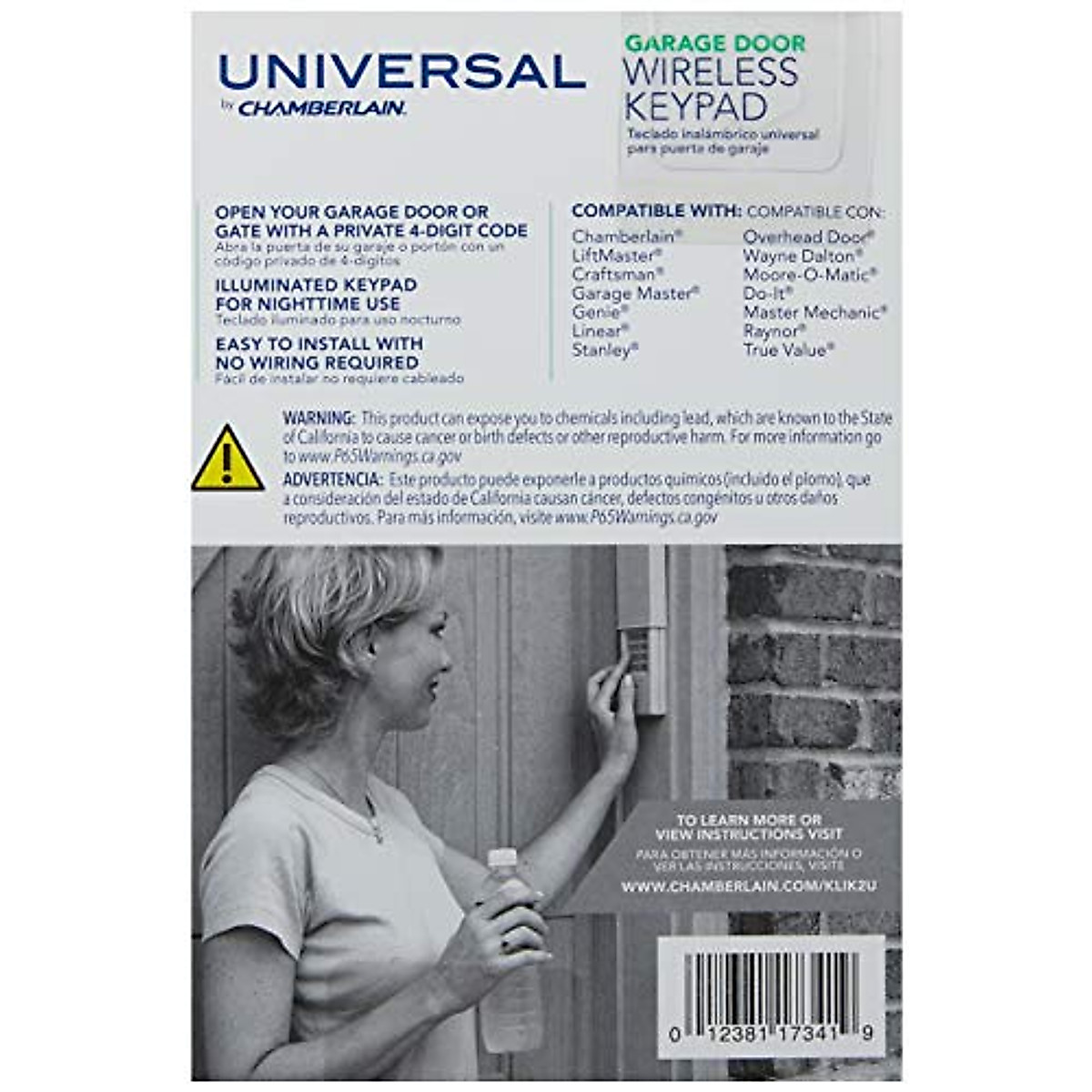 CHAMBERLAIN Clicker Keyless Entry KLIK2U-P2, Works with Chamberlain, LiftMaster, Craftsman, Genie and More, Security +2.0 Compatible Garage Door Opener Keypad, White