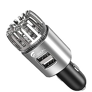 WEAL-Car-Air-Purifier-Ionizer, Car Air Freshener, Plug in Air Purifier, Ionizer, Air Ionizer, with Dual 5V/2.1A charger, Eliminate pm 2.5, Dust-Odor Pollen Smoke-Smell, Mini size Silver