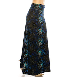 Eevee Women’s Casual Long Maxi Skirts - Basic High Waist Fold Over Soft Floor Length Stretch Casual Boho Lounge Beach B-21 One Size