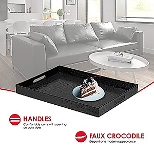 Home Basics Attractive & Elegant with Handles Serving Tray, 18" x 13" x 2" (Black)