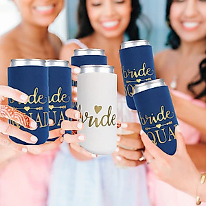 PartyGifts&Beyond 10Packs Bridemaids Can Cooler, Bride Squad Can Sleeve for Bachelorette Party Decoration(Navy Blue), 14*9