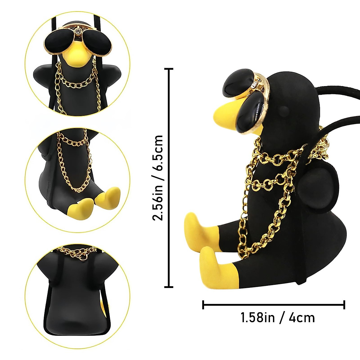 Swinging Duck Hanging Ornament, Cute Accessories for Rear View Mirror, Car Pendant With Black Sunglasses, Hanging Swing