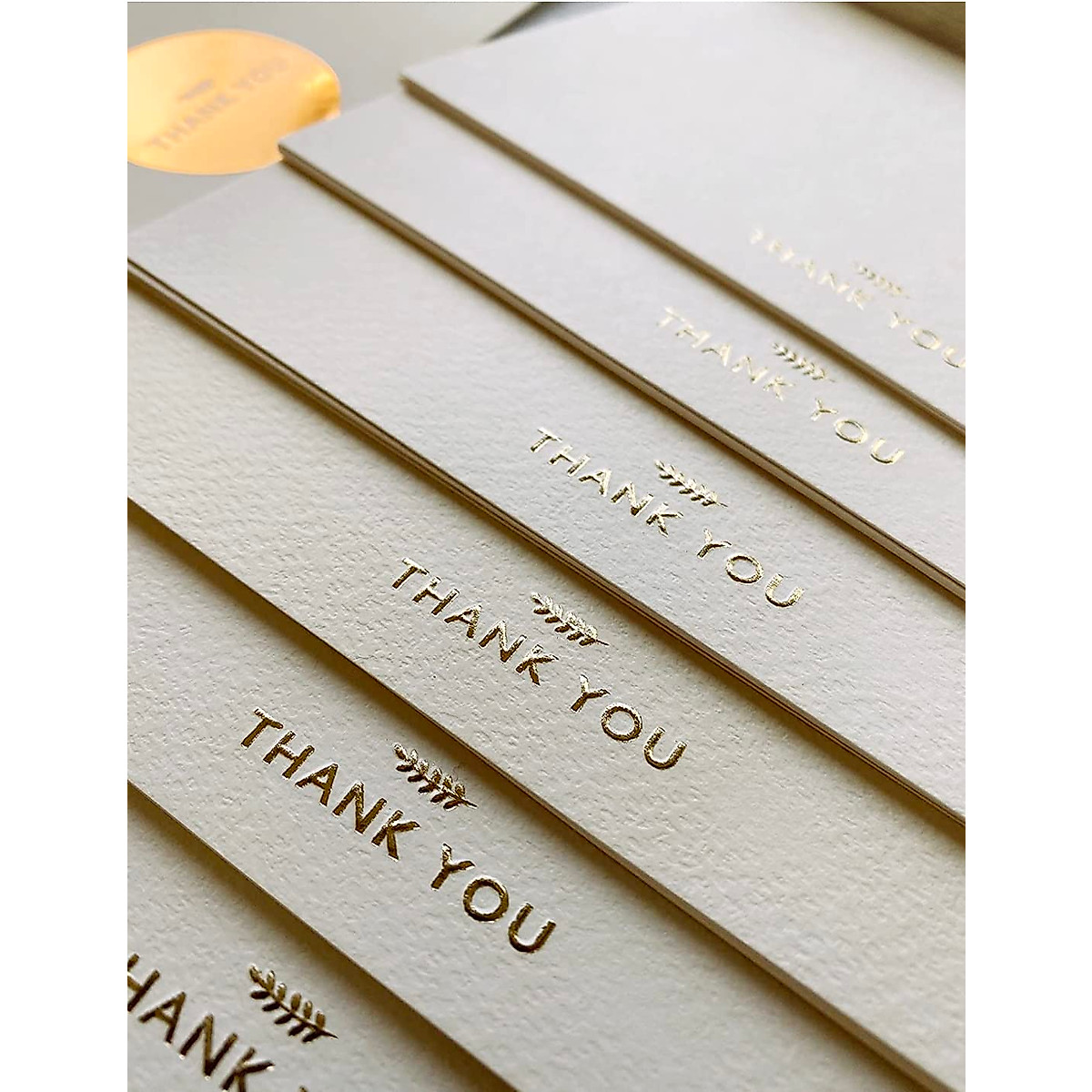 RUN2PRINT (36 Pack) Thank You Cards With Envelopes & Gift of 36 Foiled Stickers - Elegant Emboss Rose Gold Foil Pressed Blank Notes Wedding All Occasion Cards (Ivory)