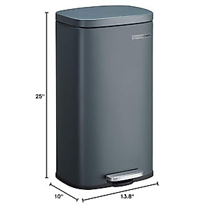 SONGMICS Trash Can with Lid, 8 Gallon Garbage Can, Stainless Steel Small Waste Bin with Step Pedal and Inner Bucket, Soft Close, Kitchen, Greenish Gray ULTB102G01