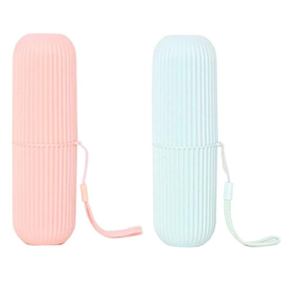 NA Toothbrush Case Portable Toothbrush Holder Multifunctional Travel Toothbrush Case Toothbrush Cup 2packs(Pink+ Green)