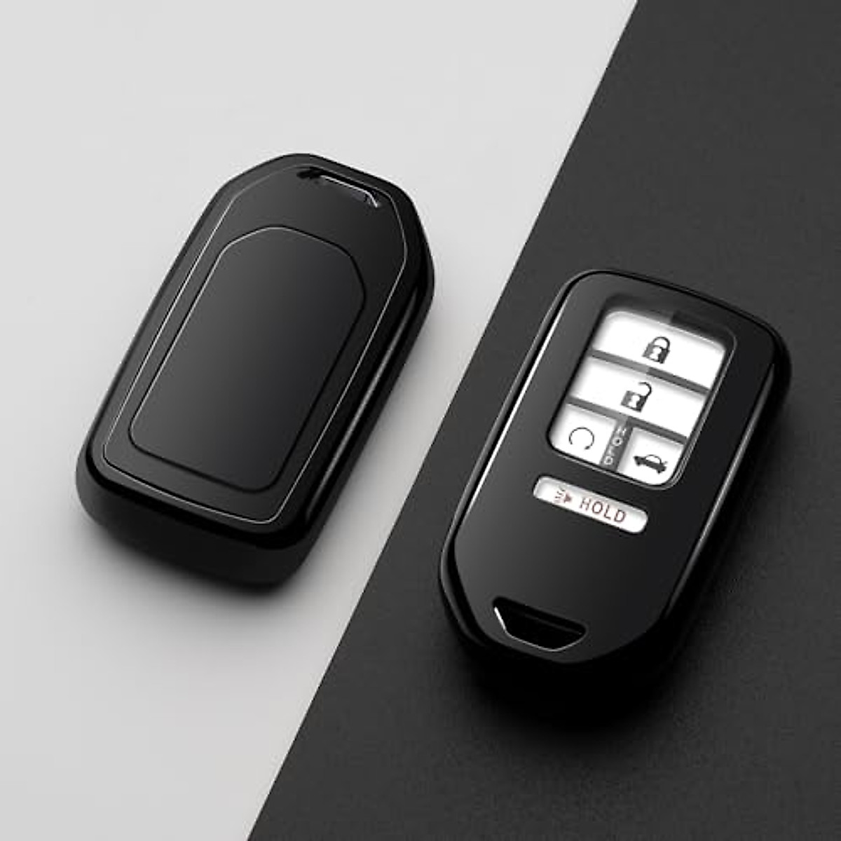 ZSPDACC compatible with Honda Key Fob Cover Black TPU Car Key case Holder Key chain Protector Compatible with Civic Accord Pilot Odyssey CR-V Clarity HR-V Insight Passport Ridgeline Accessories