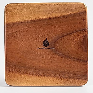 SiamMandalay Luxury Square Acacia Wood Nesting Plates/Trays/Charger (Set of 4): Wooden Serving Dishes for Platters & Desserts Kitchen Serveware or Dinner Party Gift