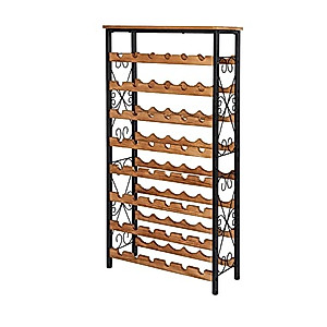 48 Bottles Floor Wine Rack with Wood Top, Freestanding Wine Bottle Organizer Shelf, Wobble-Free 8 Tier Wine Display Storage Stand for Kitchen Pantry, 25.2''L x 10.7''W x 47.2''H
