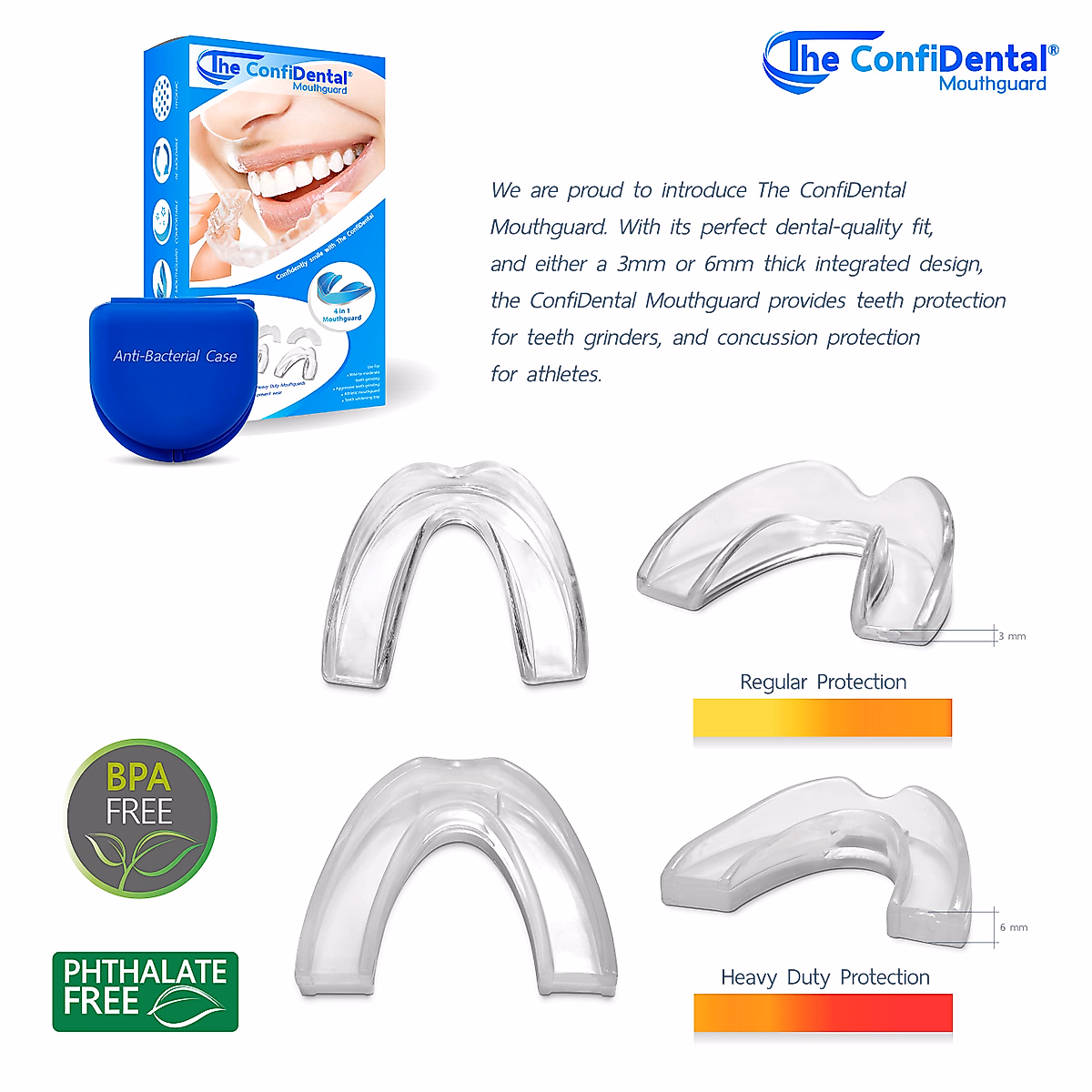 The ConfiDental - Pack of 5 Moldable Mouth Guard for Teeth Grinding Clenching Bruxism, Sport Athletic, Whitening Tray, Including 3 Regular and 2 Heavy Duty Guard (3 (lll) Regular 2 (II) Heavy Duty)