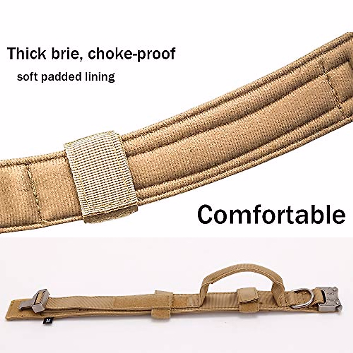 Tactical Dog Collar Military Dog Collar Adjustable Nylon Dog Collar Heavy Duty Metal Buckle with Handle for Dog Training (Brown,L)