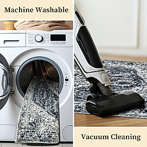 KOZYFLY Runners for Hallways 2x6 Ft Washable Kitchen Runner Rug Boho Runner Rug for Entryway Indoor Grey Oriental Faux Wool Bathroom Runner Rug Floor Carpet Runner for Bedroom Kitchen Hall