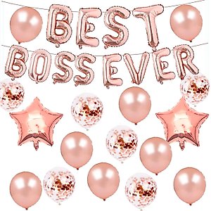 Bosses Day Decorations Best Boss Ever Balloons and Banners Rose Gold Confetti Latex Balloon for Women Happy Boss's Day Party Supplies Best Boss Ever Party Decoration