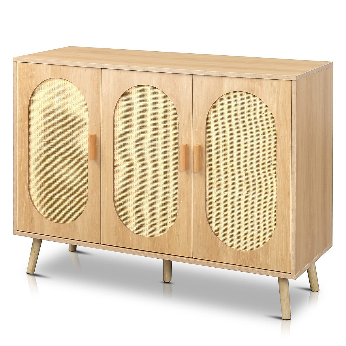 DESIGNSCAPE3D Modern Rattan Shoe Storage Cabinet with Adjustable Shelves - Stylish Furniture and Decor for Living Room, Bedroom, and Hallway