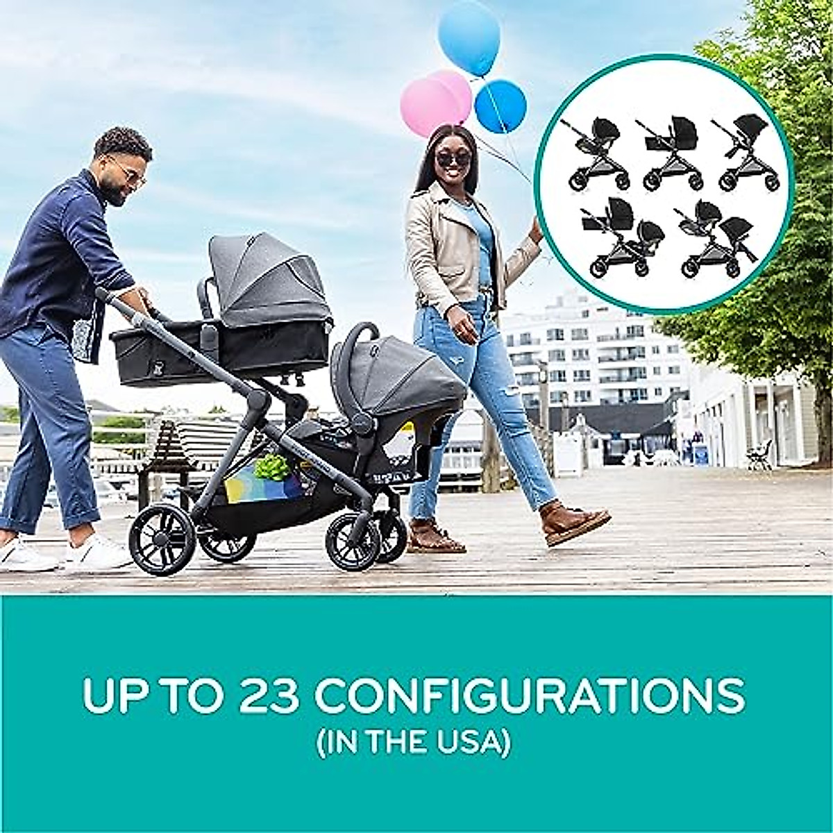 Evenflo Pivot Xpand Modular Travel System with LiteMax Infant Car Seat with Anti-Rebound Bar (Ayrshire Black)