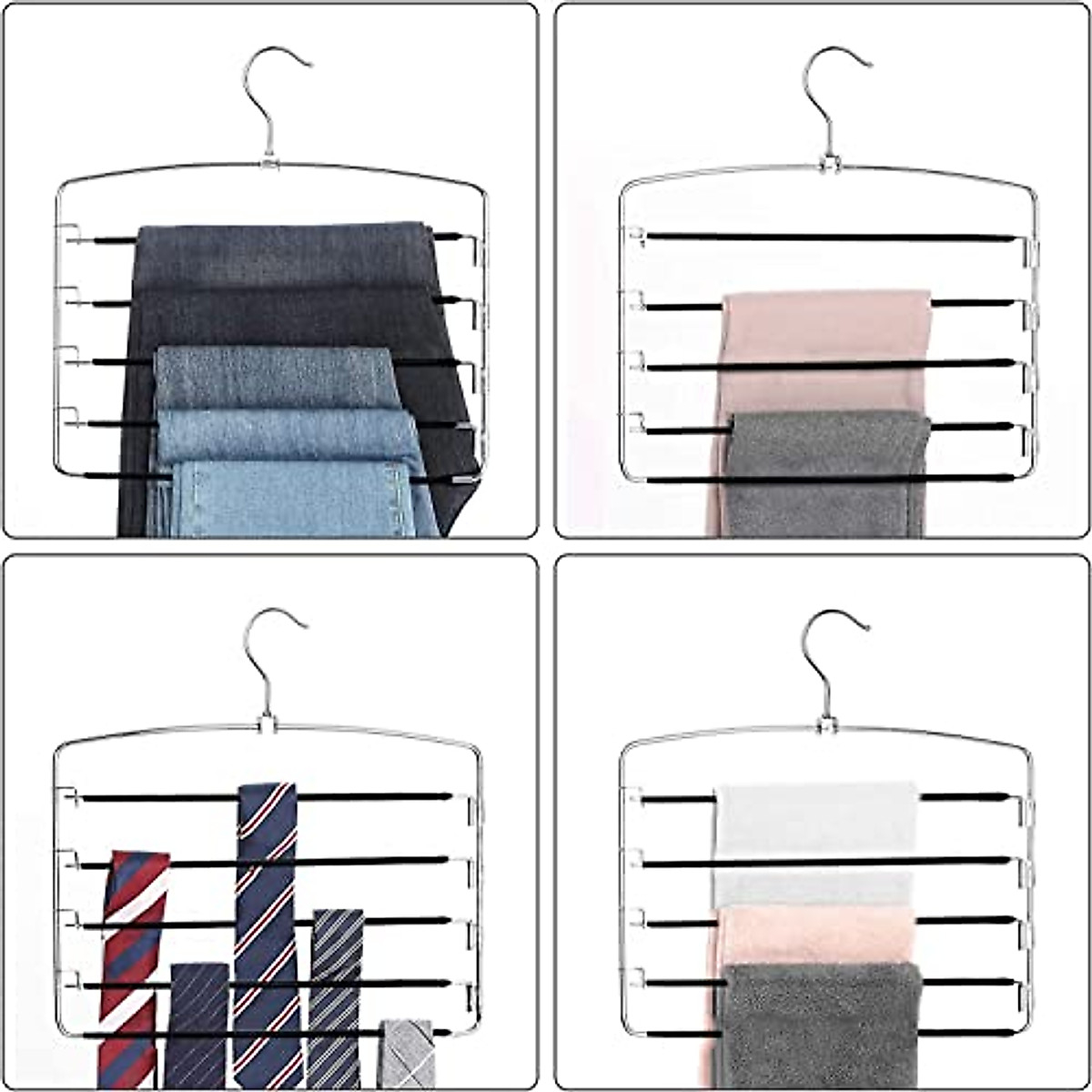 devesanter Pants Hangers Space Save Non-Slip Trousers Hangers Stainless Steel Clothes Hangers Closet Space Saving for Pants Jeans Scarf Hanging Black (3 Pack)