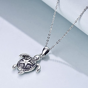 HUKKUN Sea Turtle Necklace Sterling Silver Starfish Necklace Pendant Jewelry Gifts for Women