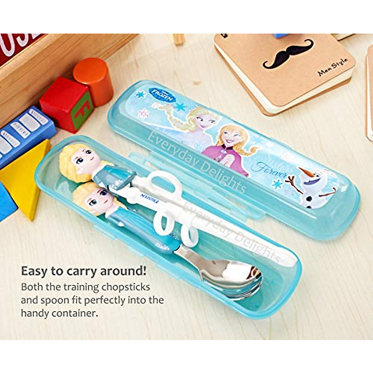 Frozen Queen Elsa Kids Children Spoon Training Chopsticks Flatware Utensil Cutlery Dinnerware Tableware Set with Case, 3 pieces