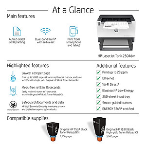 HP Laserjet Tank 2504dw Wireless Black & White Printer Prefilled with Up to 2 Years of Original Toner (2R7F4A)