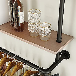 MAIKAILUN Wall Mounted Clothes Rack with Wood Shelf,36" Long Industrial Pipe Clothing Rack with Shelf Heavy Duty Iron Garment Rack Bar,Retail Display Clothes Rod for Clothes,Laundry Room,Black