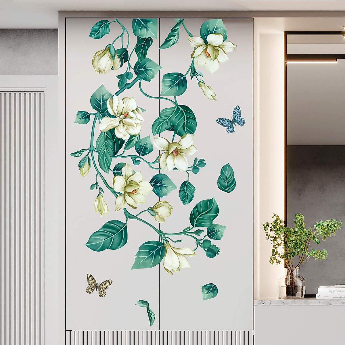RW-6399 Giant Removable 3D Green Plant Flower Vines Wall Stickers DIY Home Wall Art Decor Wallpaper Wall Decals for Bedroom Nursery Girls Bedroom Living Room Decoration (Green)