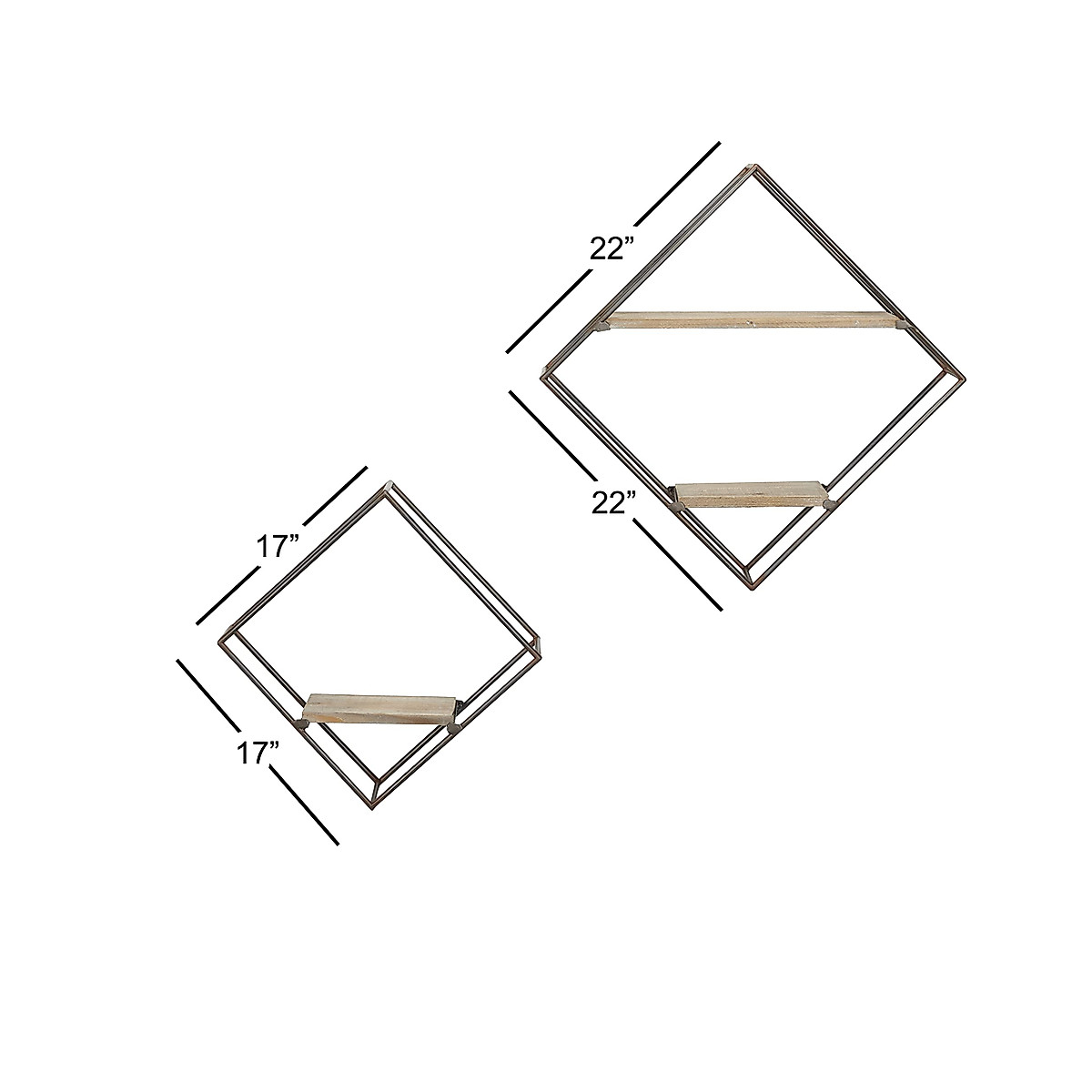 Deco 79 Metal Diamond 3 Shelves Wall Shelf, Set of 2 12", 16"H, Black