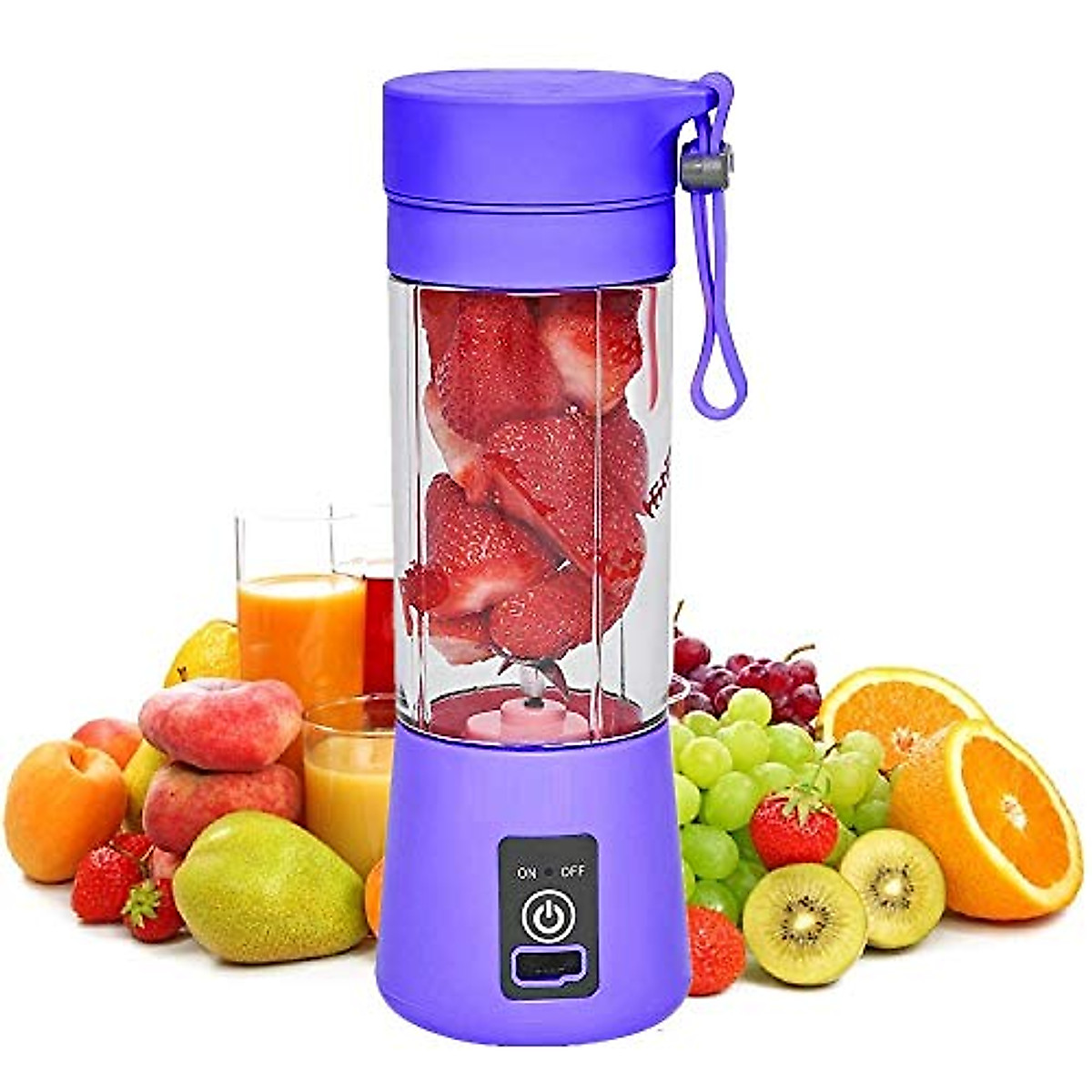 Aizbao Portable Blender, 380ml Six Blades 3D Juice cup, Small Fruit Mixer, Personal Mixer Fruit Rechargeable with USB, Mini Blender for Milk Shakes, Smoothie, Fruit Juice (Purple)