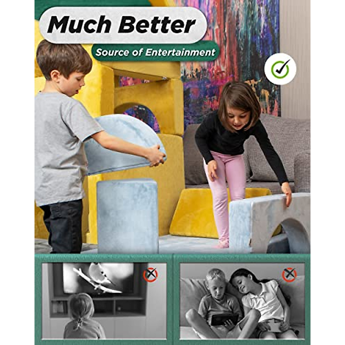 Lunix LX15 14pcs Modular Kids Play Couch, Child Sectional Sofa, Fortplay Bedroom and Playroom Furniture for Toddlers, Convertible Foam and Floor Cushion for Boys and Girls, Blue