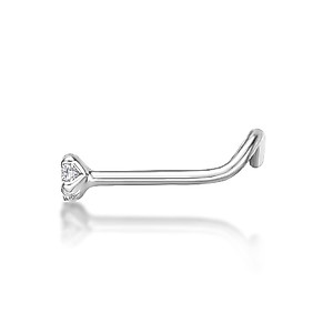 Lavari Jewelers 20 Gauge 0.05 Carat Lab Grown Diamond Curved Screw Nose Ring in 14k White Gold (D-E, I2-I3, cttw) 2.4 mm