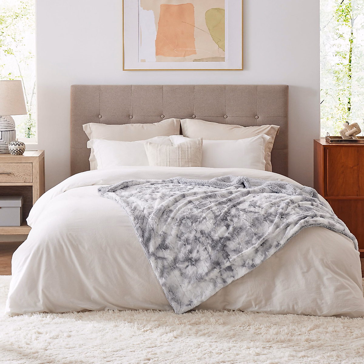 Bedsure Sherpa Blanket - Soft, Fuzzy & Fluffy Faux Fur - Warm, Cozy Throw Blanket for Couch, Sofa and Bed, Tie Dye Design, Light Grey, 50x60 Inches