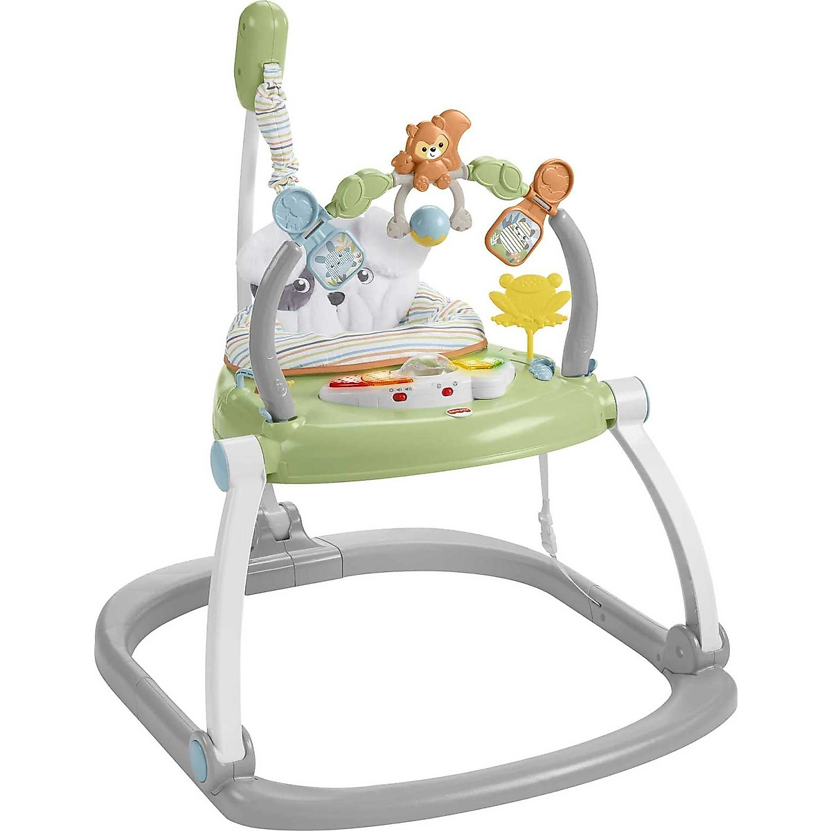 Fisher-Price Baby Bouncer SpaceSaver Jumperoo Activity Center with Lights Sounds and Folding Frame, Sweet Snugapuppy