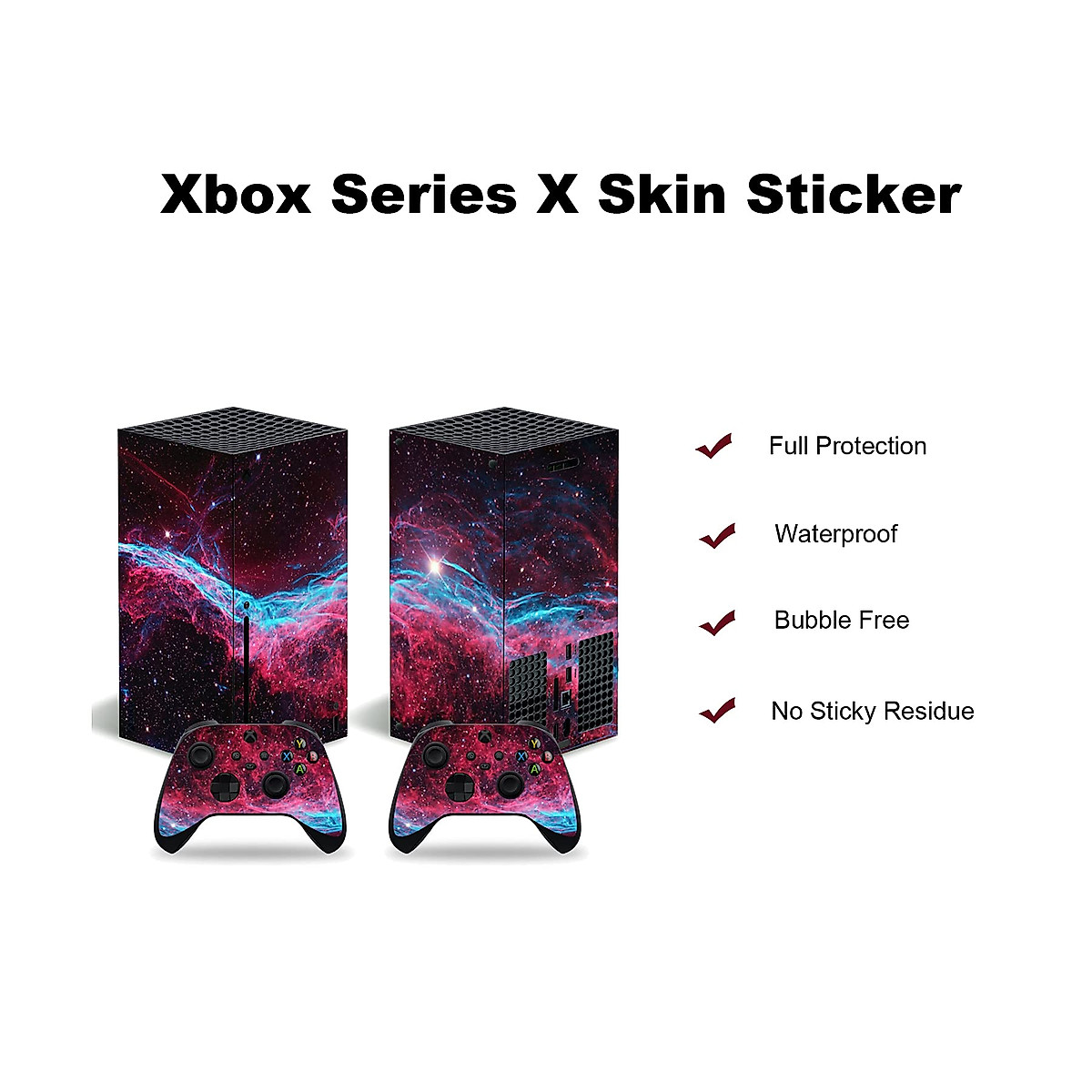Skin Sticker for Xbox Series X Console and Wireless Controllers,Skin Wrap Vinyl Decal for Microsoft Xbox Series X (Nebula Red)