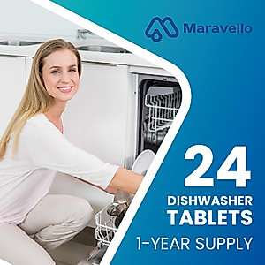 Maravello Dishwasher Cleaner and Deodorizer – 24 Tablets – Dish Washer Machine Deep Clean Descaler Pods for Heavy Duty Grease, Limescale, Hard Water, and Calcium – 12 Months Supply