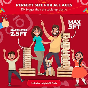 SWOOC Games - Giant Tower Game | 60 Large Blocks | Storage Crate/Outdoor Game Table | Starts Over 2.5ft Big | Max Height of 5ft | Genuine Jumbo Toppling Yard Games | Jumbo Backyard Set