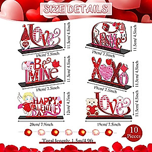 Jetec 7 Pieces Valentine's Day Table Decorations Set Wooden Heart Table Centerpiece Love Wood Sign with LED Rose Lamp String Light Valentine Decorations for Home Anniversary Wedding Party Decors