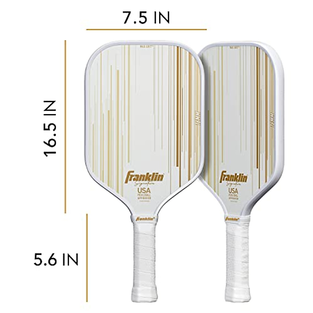 Franklin Sports Pro Pickleball Paddles - Signature Series Pro Pickleball Paddle with MaxGrit Surface - USA Pickleball (USAPA) Approved Tournament Pickleball Paddle - 13mm Polypropylene Core - Gold