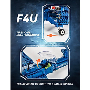 SEMKY Military Fighter Jet F4U WW2 Fighter Aircraft Jet Corsair Air Force Building Block Set (440 Pieces) -Building and Military Toys Gifts for Kid and Adult