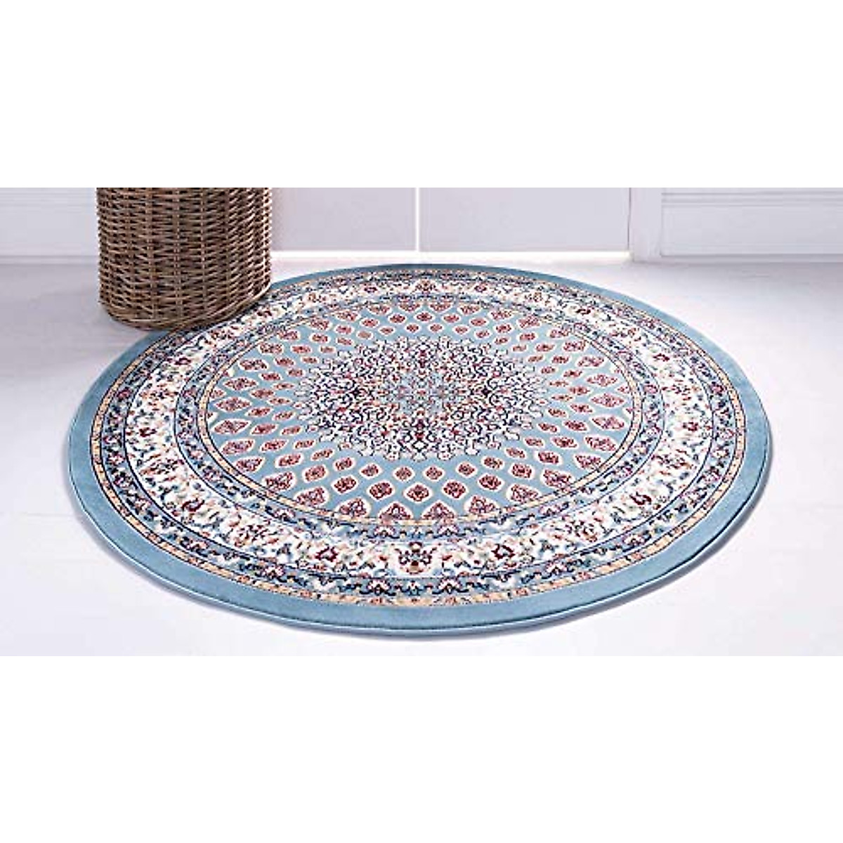 Unique Loom Narenj Collection Classic Traditional Textured Medallion Pattern Design Area Rug, 10' Round, Blue/Burgundy