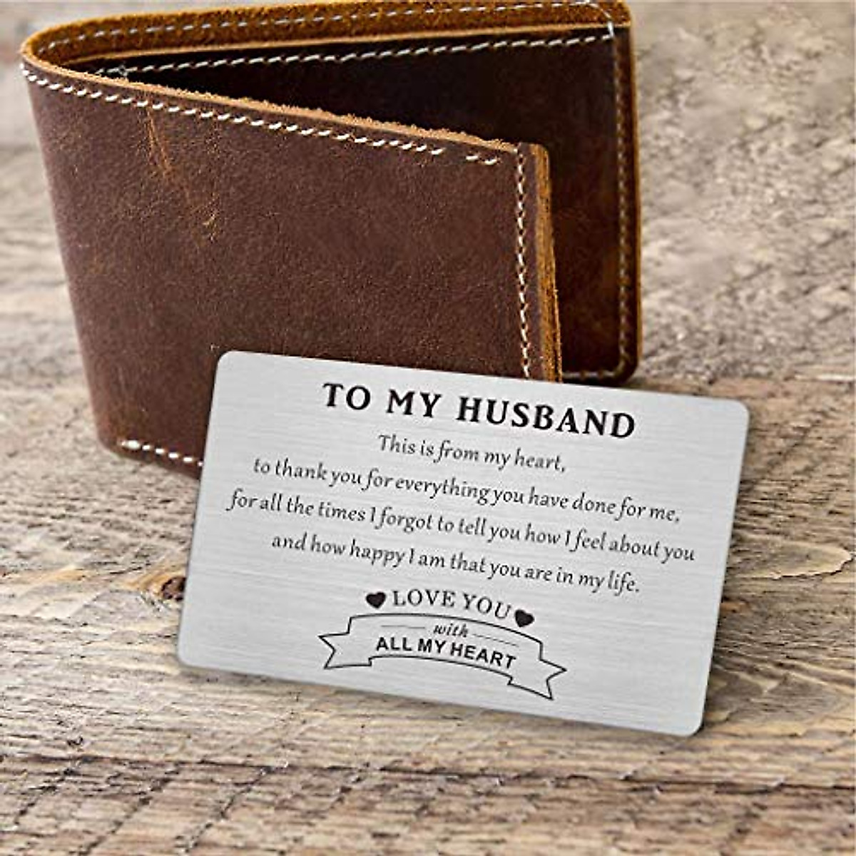 Resdink Fathers Day Husband Gifts Card, Metal Wallet Card for Husband Birthday, I Love You Husband from Wife, Thank You Husband Gifts for Him Men, Simple Anniversary Card for My Husband Present