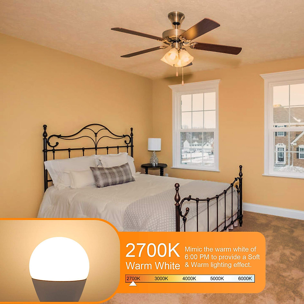 hansang E12 LED Ceiling Fan Light Bulbs 60 watt Equivalent, E12 Candelabra Base led Bulbs Warm White 2700K,A15 Small Base LED Light Bulbs for Ceiling Fan,600LM,Non-Dimmable, 8 Pack