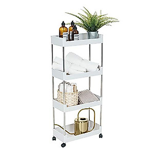 Farios 4-Tier Slim Shelving Unit, Storage Baskets, Narrow Slide Out Rolling Utility Cart, Mobile Shelving Unit Organizer
