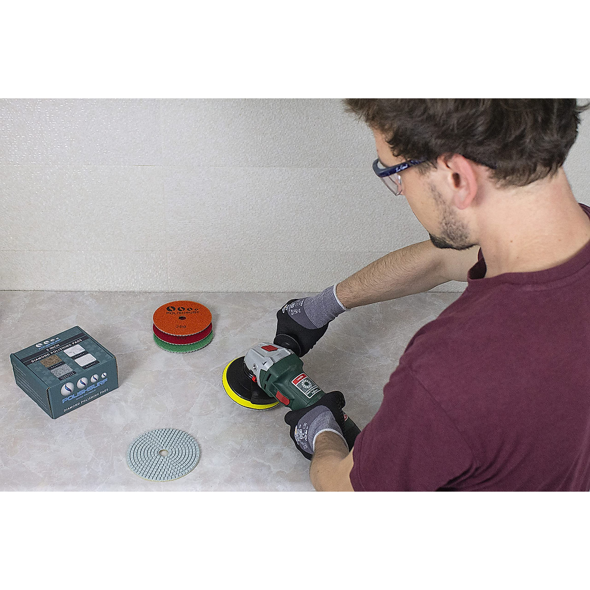 5 Inch Diamond Concrete Polishing Pads Wet Dry Set for Quartz Marble Stone Countertop Concrete Granite Polishing by POLISHSURF