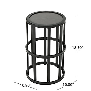 Christopher Knight Home Truda Outdoor 11 Inch Grey Finish Ceramic Tile Side Table, Black Metal