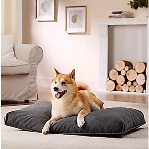 Lesure Dog Beds for Large Dogs - Dog Crate Pad with Removable Washable Cover and Waterproof Liner Up to 50lbs Faux Linen Chopped Foam Dog Pillow, Grey